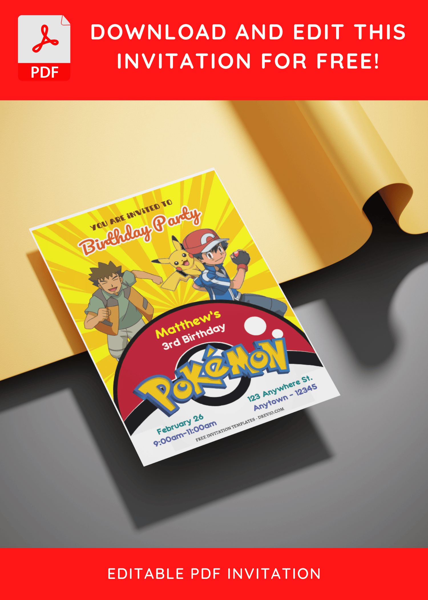 (Free Editable PDF) Get Ready To Evolve Pokemon Birthday Invitation ...