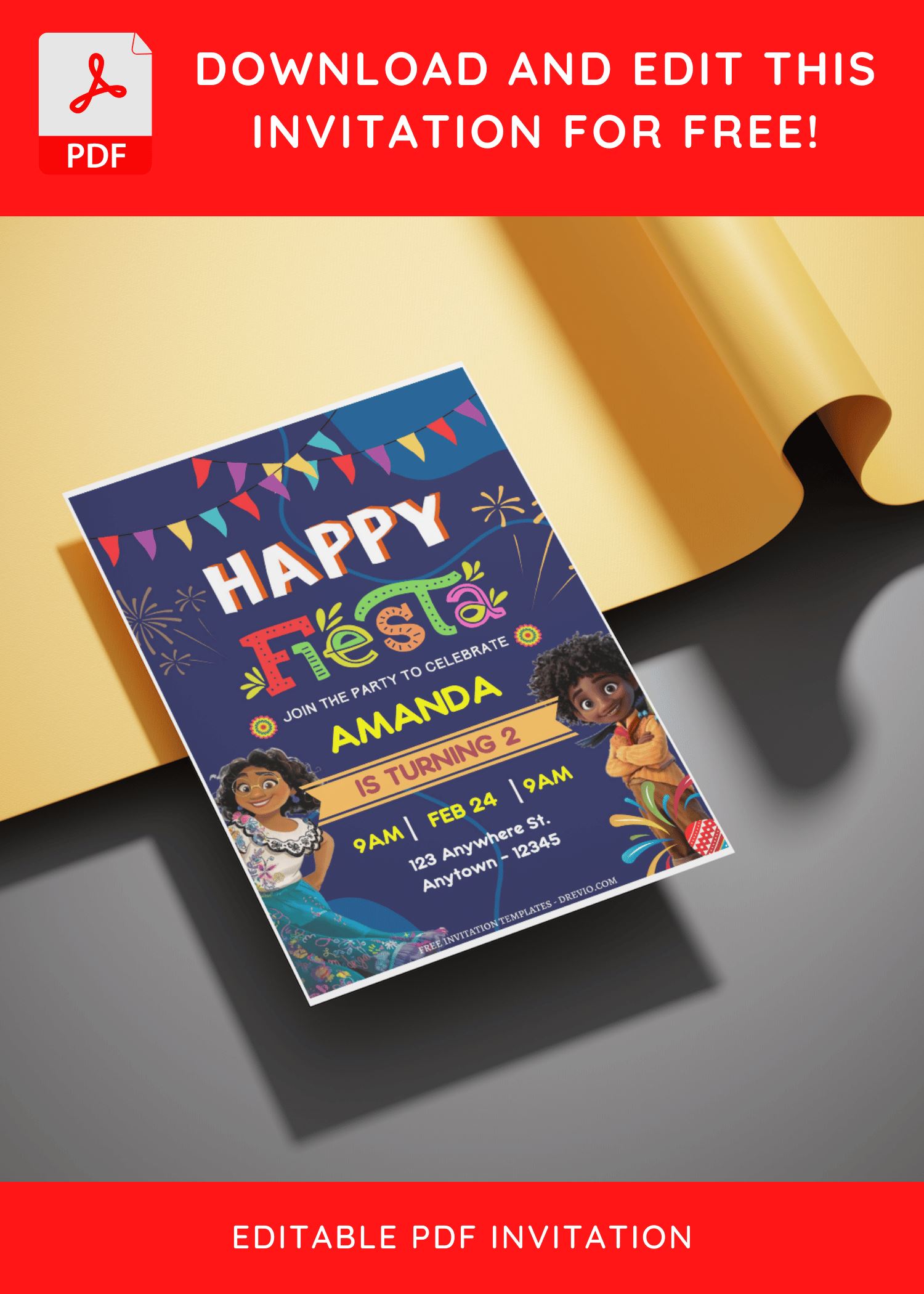 (Free Editable PDF) Charming Fiesta Disney Encanto Birthday Invitation ...