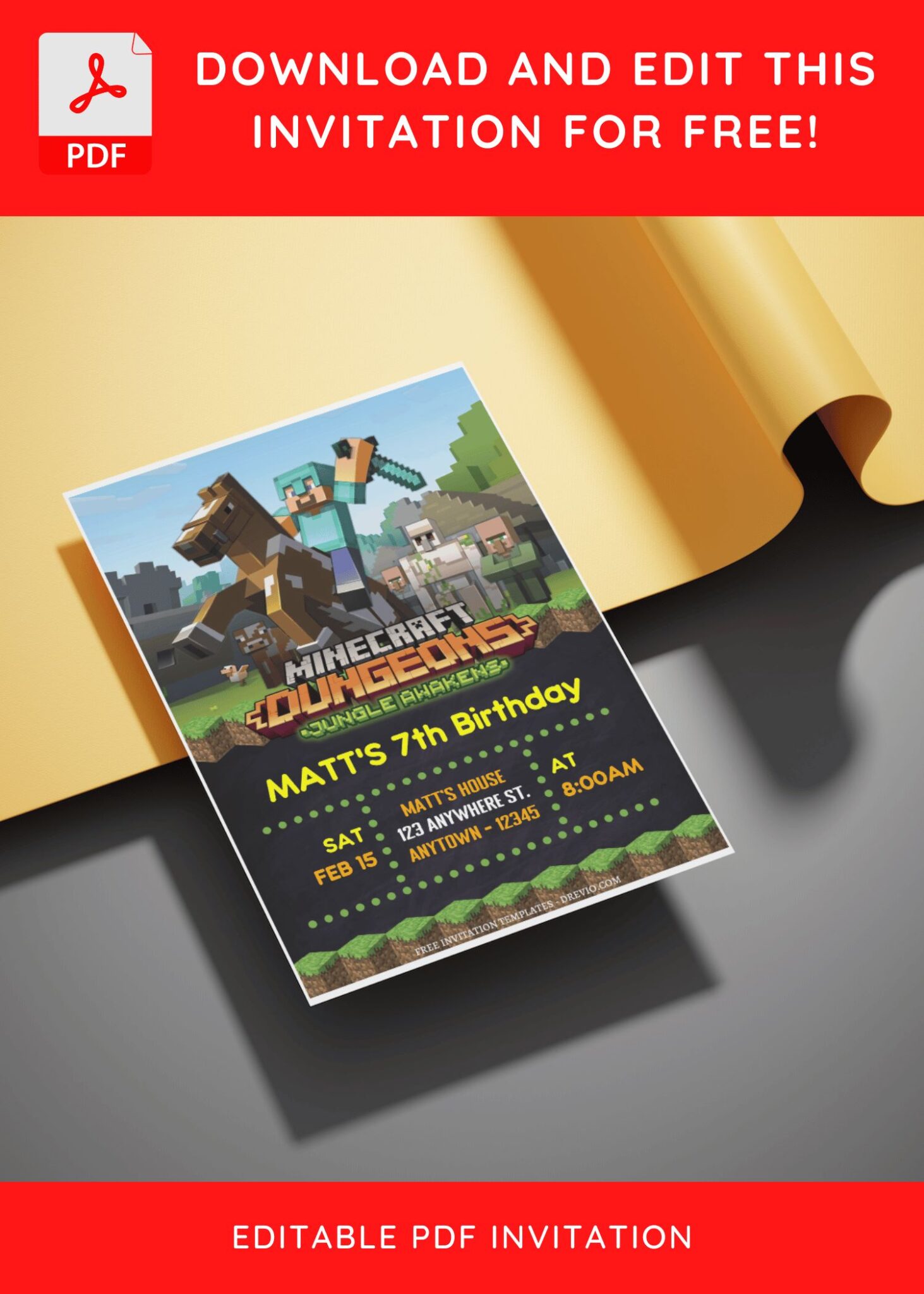 (Free Editable PDF) Minecraft Gamers Birthday Invitation Templates