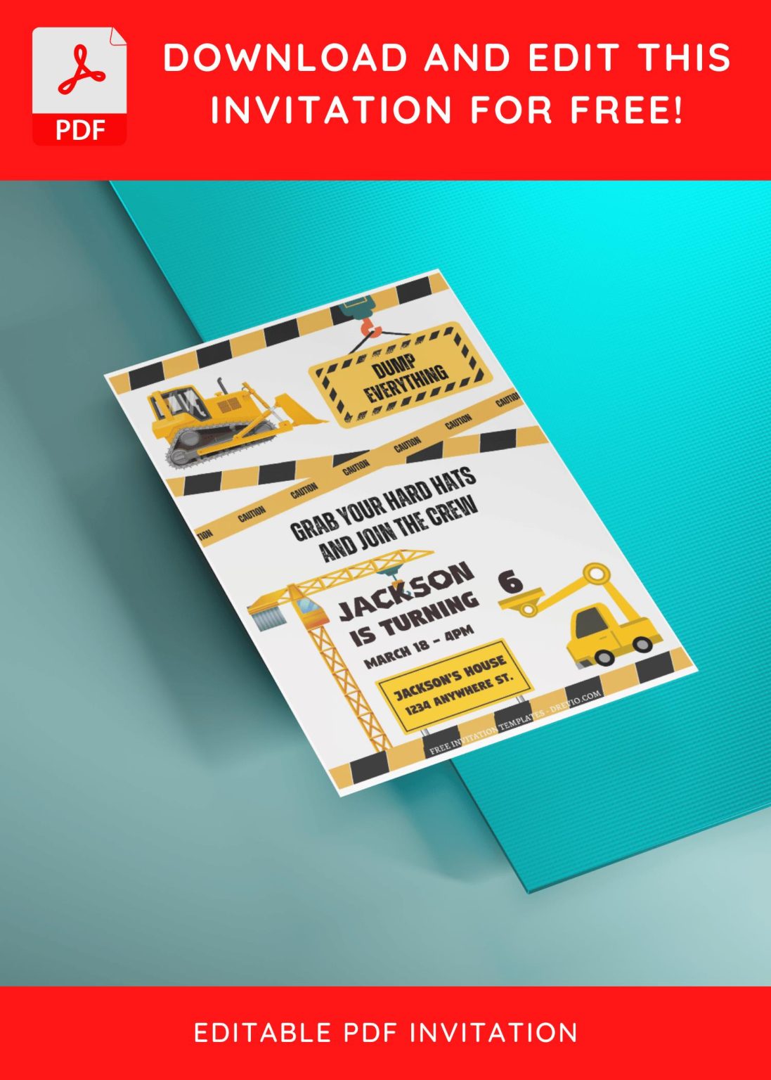 (Free Editable PDF) Construction Birthday Invitation Templates For Kids