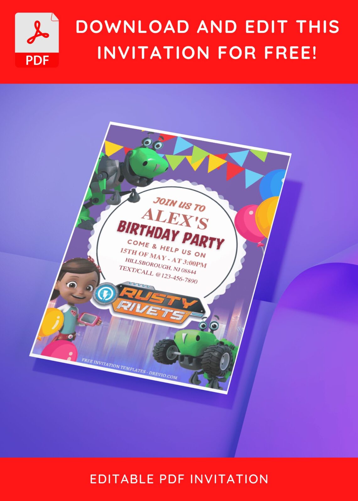 (Free Editable PDF) Gear Up Rusty Rivets Birthday Invitation Templates