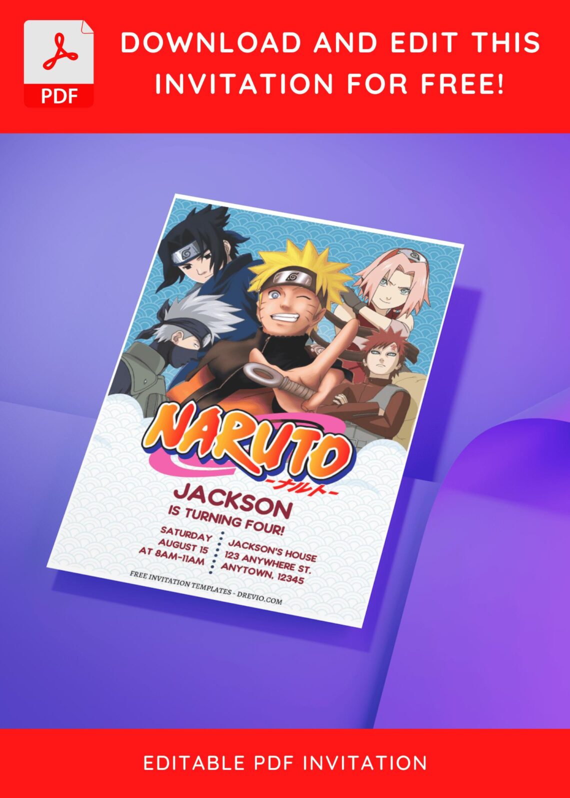 (Free Editable PDF) Epic Ninja Party Naruto Birthday Invitation Templates