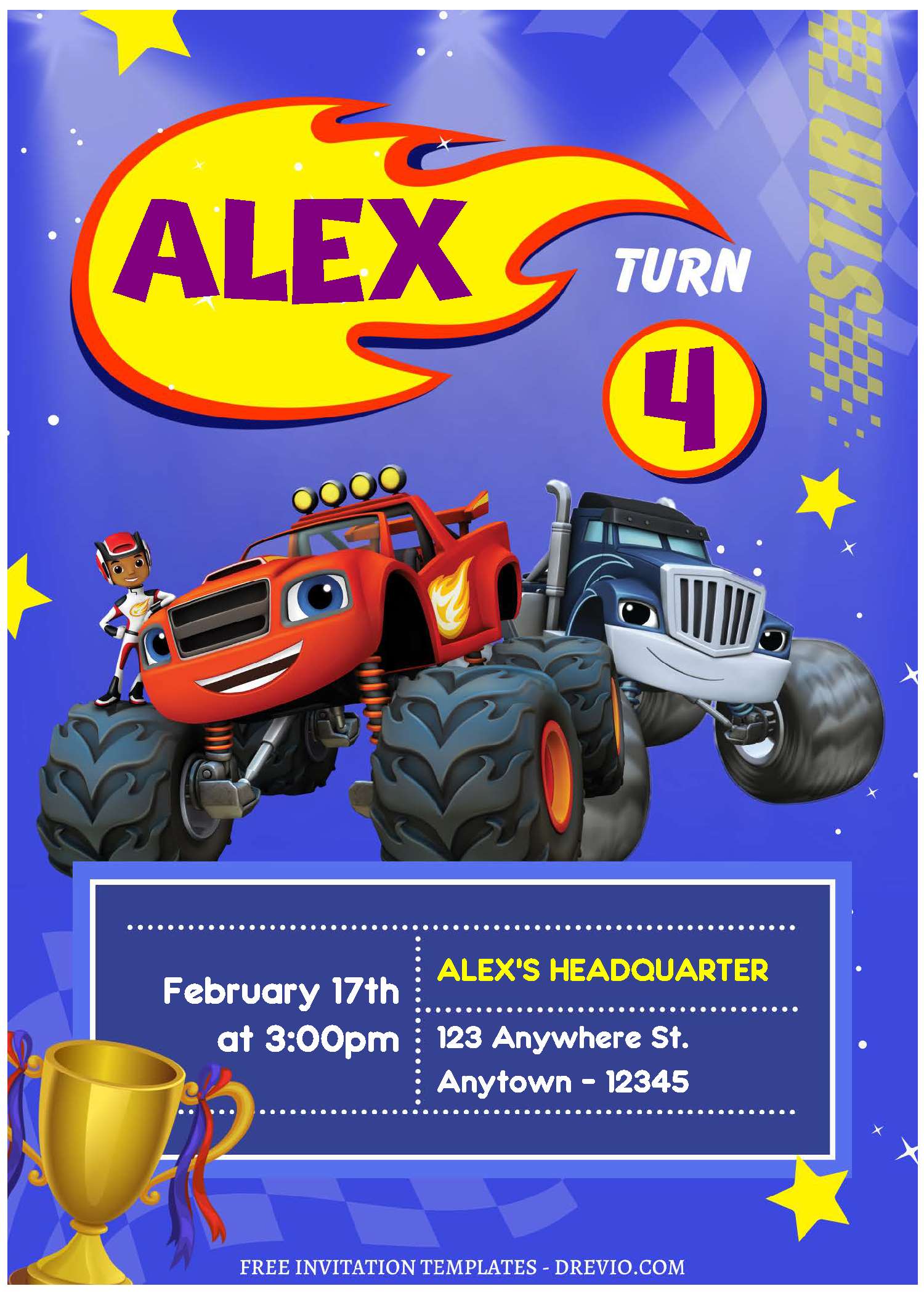 (Free Editable PDF) Vroom-Vroom Blaze & Monster Machine Birthday ...