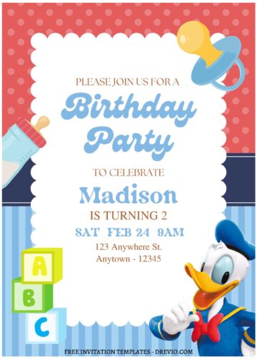 (Free Editable PDF) Quirky Quacker Donald Duck Birthday Invitation ...