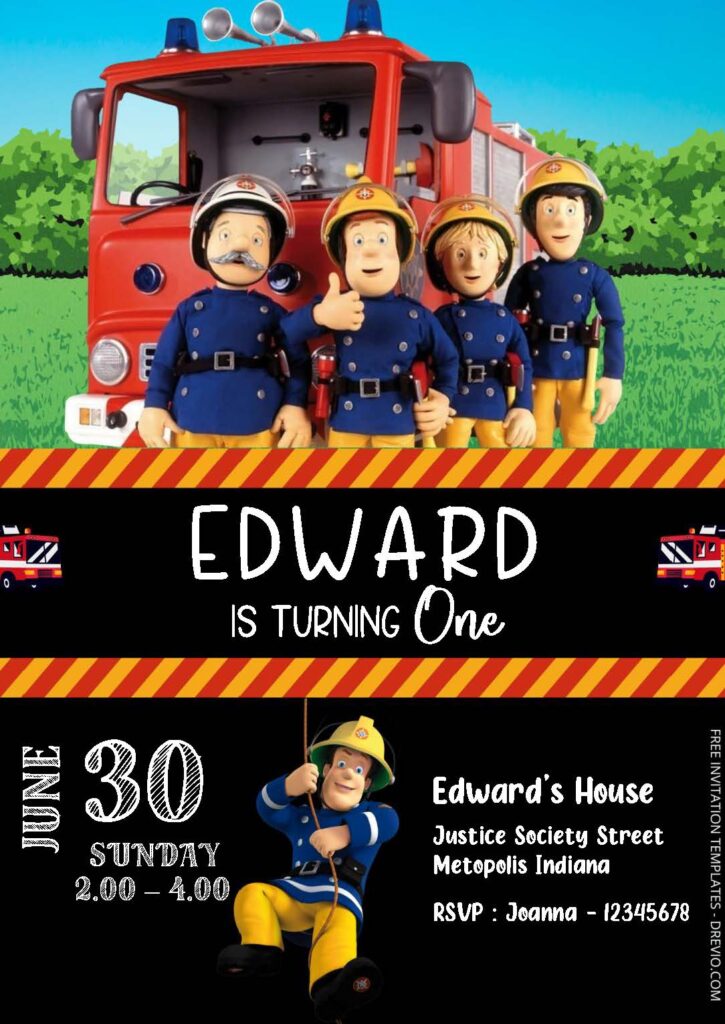 Free Editable Word - Fireman Sam Birthday Invitation Templates