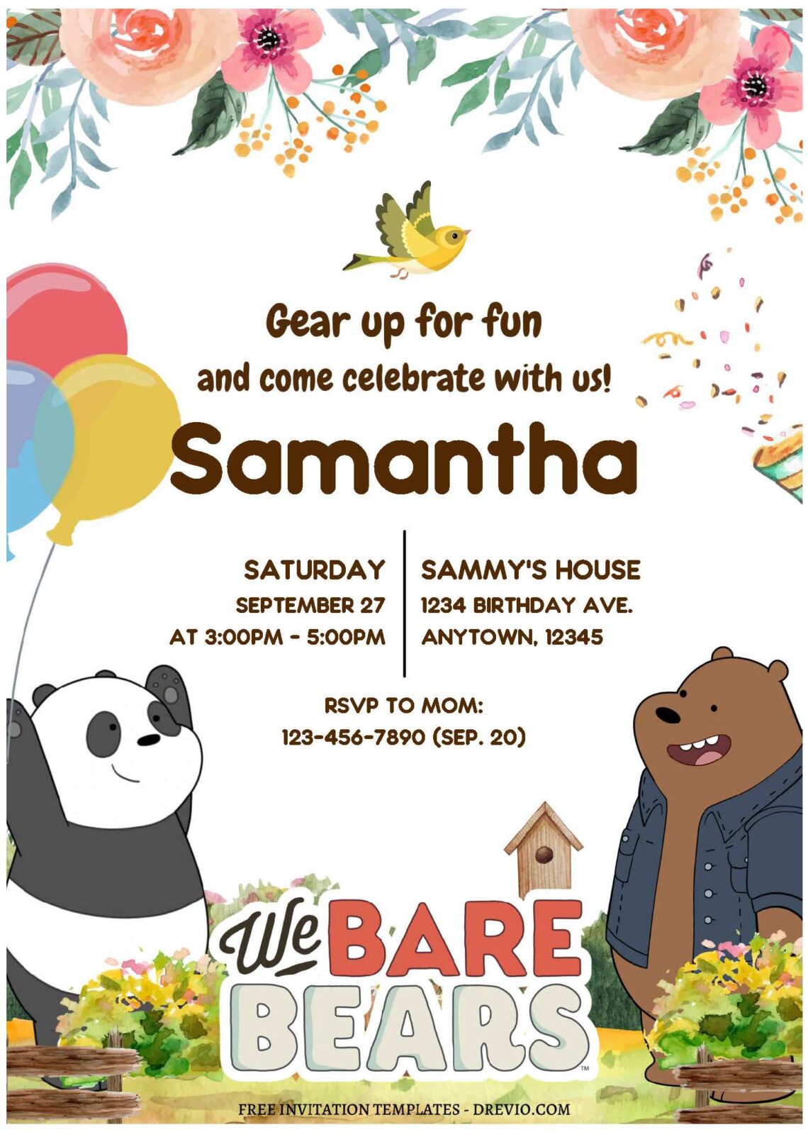 (Free Editable PDF) Adorable We Bare Bears Birthday Invitation Templates
