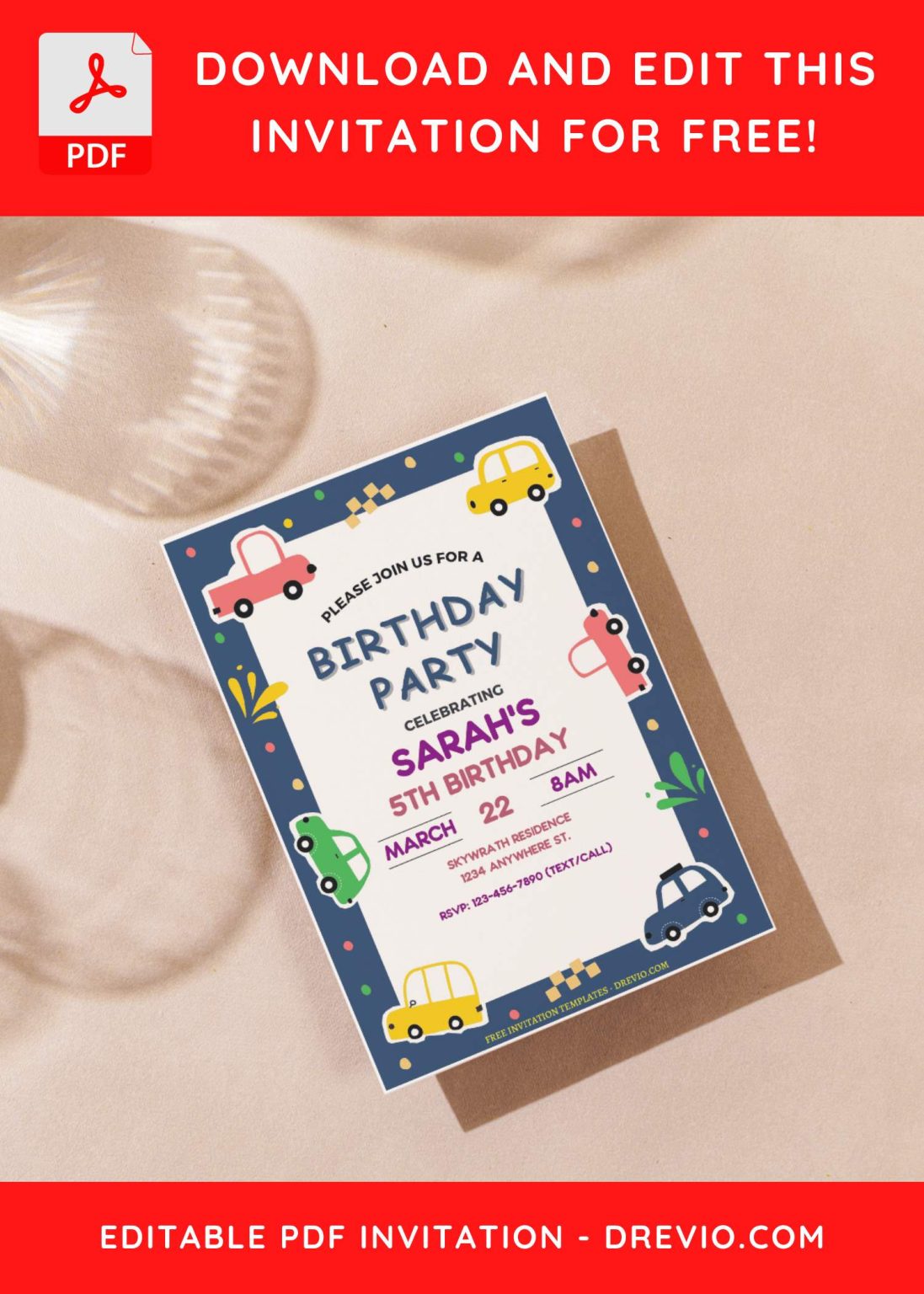 (Free Editable PDF) Cartoon Cars Birthday Invitation Templates