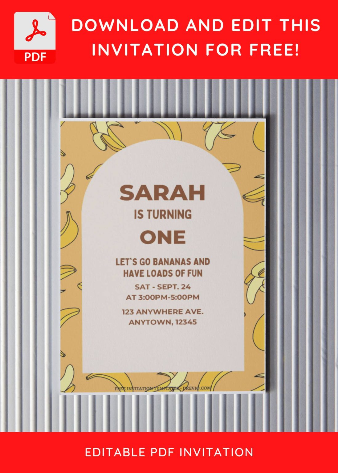 (Free Editable PDF) Cute Banana Bonanza Birthday Invitation Templates