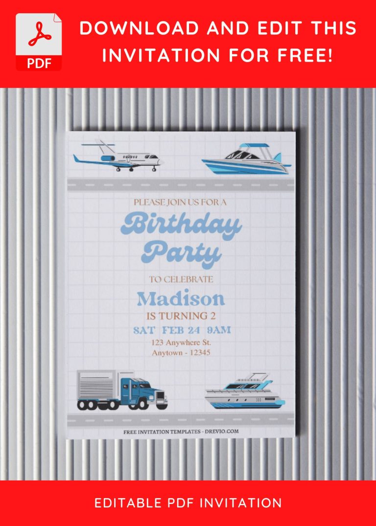 (Free Editable PDF) Cute Transportation Car Birthday Invitation Templates