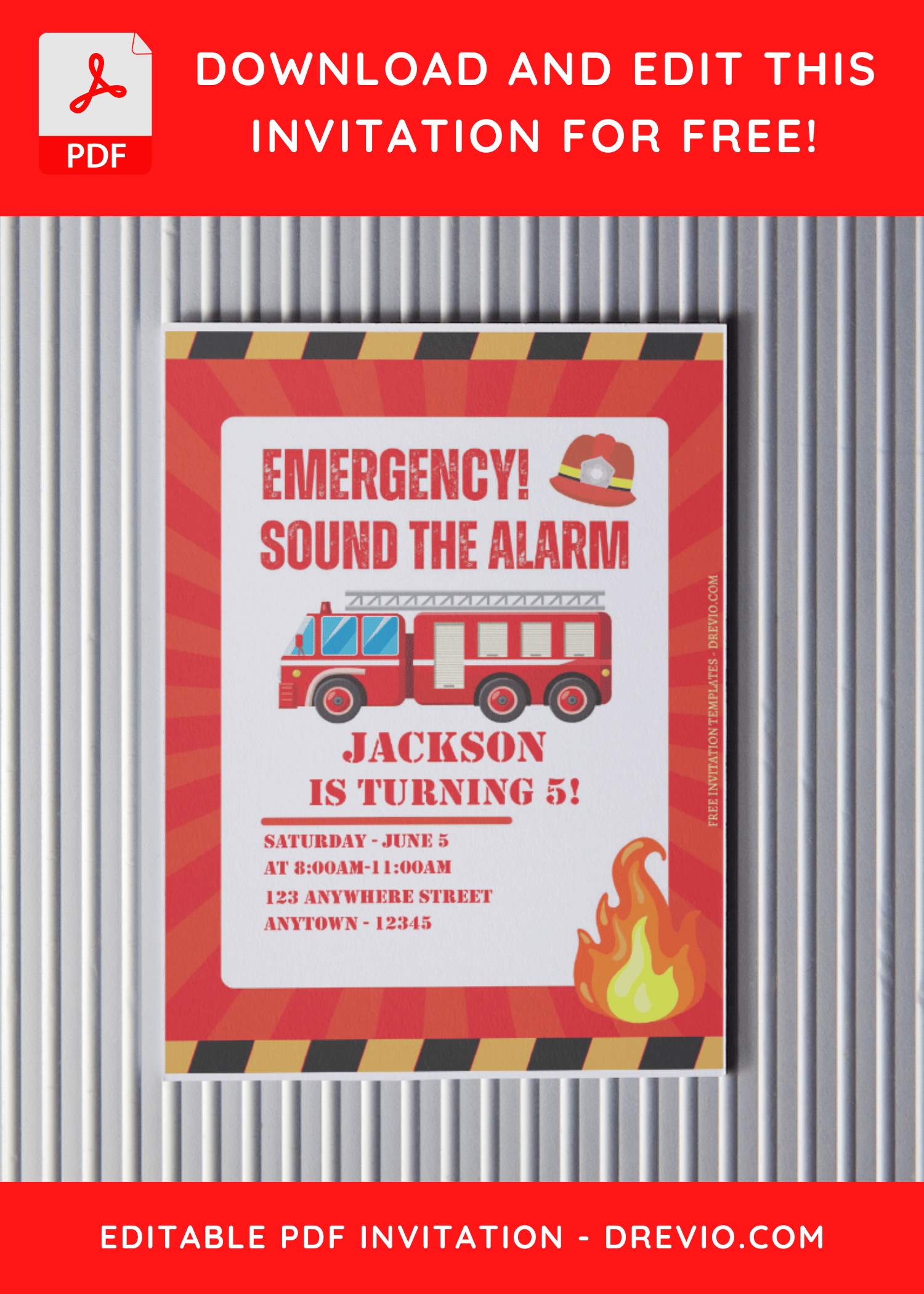 (Free Editable PDF) Blazing Fun Firefighter Birthday Invitation Templates