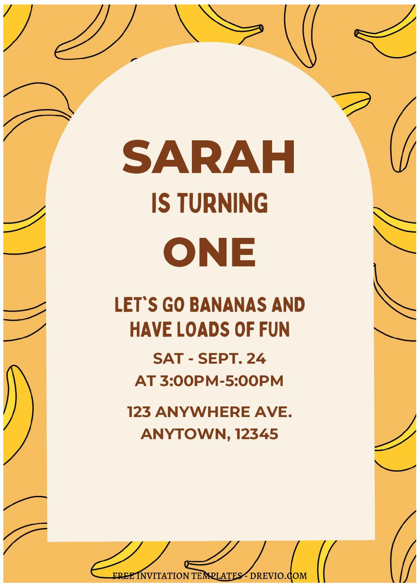 (Free Editable PDF) Cute Banana Bonanza Birthday Invitation Templates