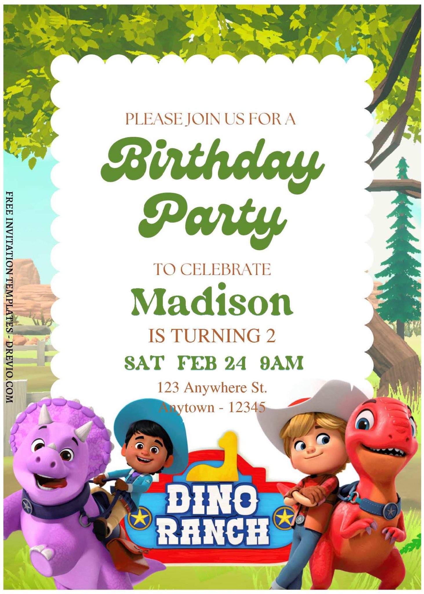 (Free Editable PDF) Lovely Dino Ranch Birthday Invitation Templates