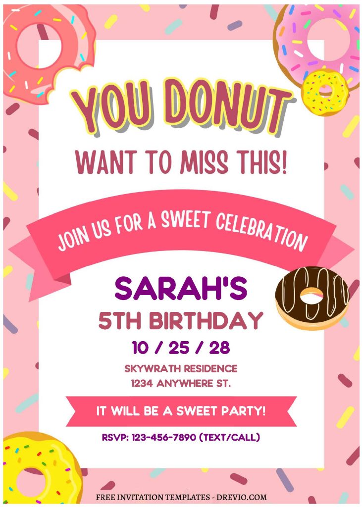 (Free Editable PDF) Sprinkle Some Fun Donut Themed Birthday Invitation ...