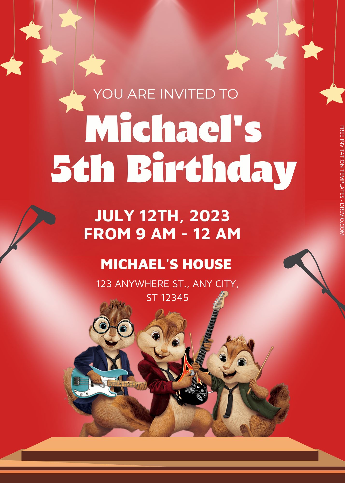 FREE Alvin & The Chipmunks Birthday Invitation Templates