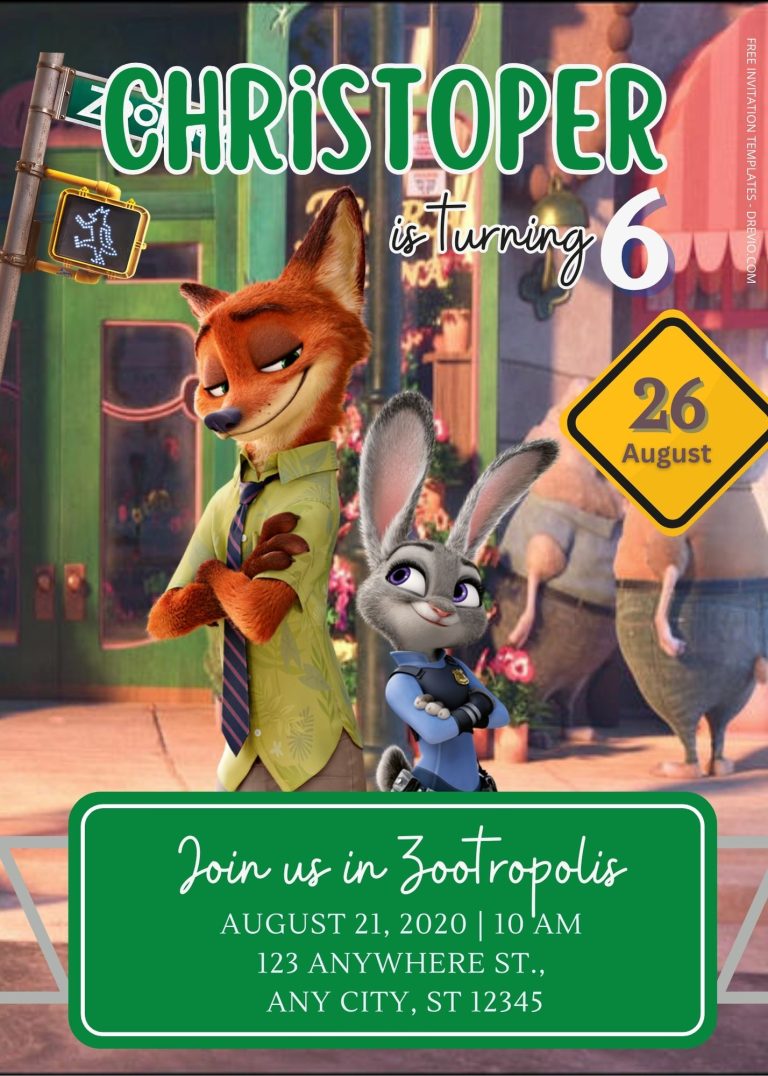 FREE Zootopia Birthday Invitation Templates