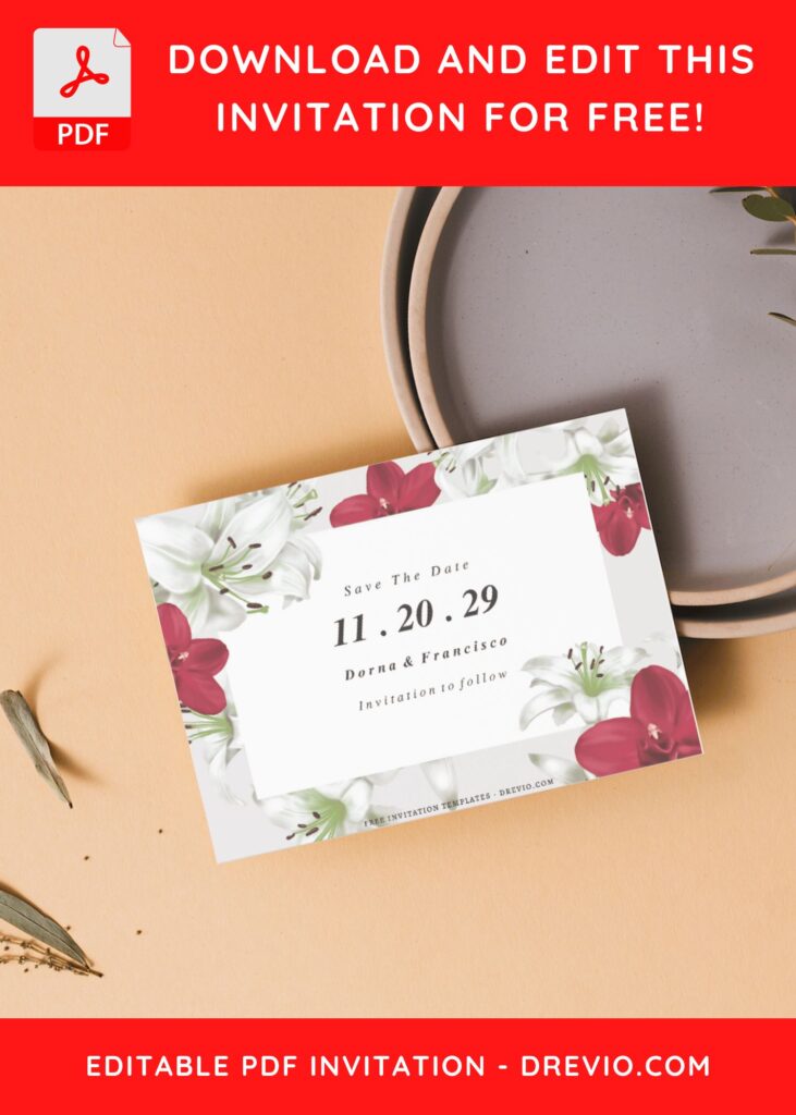 (Free Editable PDF) Pure Romance Lily Wedding Invitation Templates