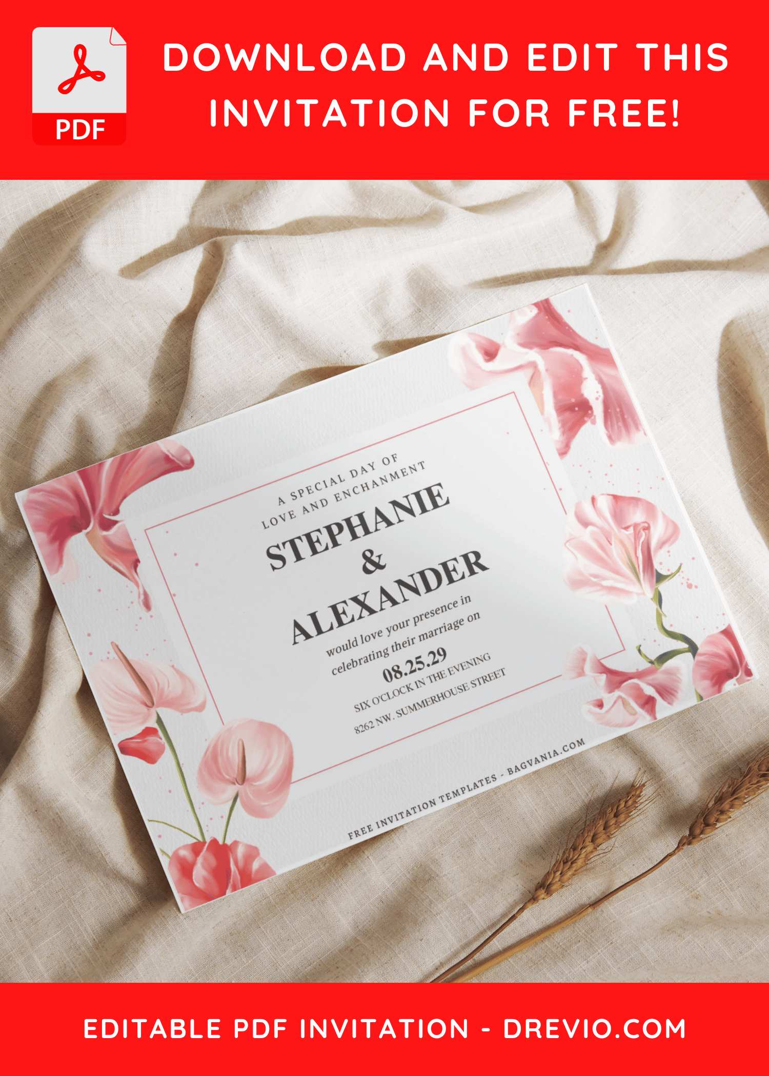 (Free Editable PDF) Pure Romance Lily Wedding Invitation Templates