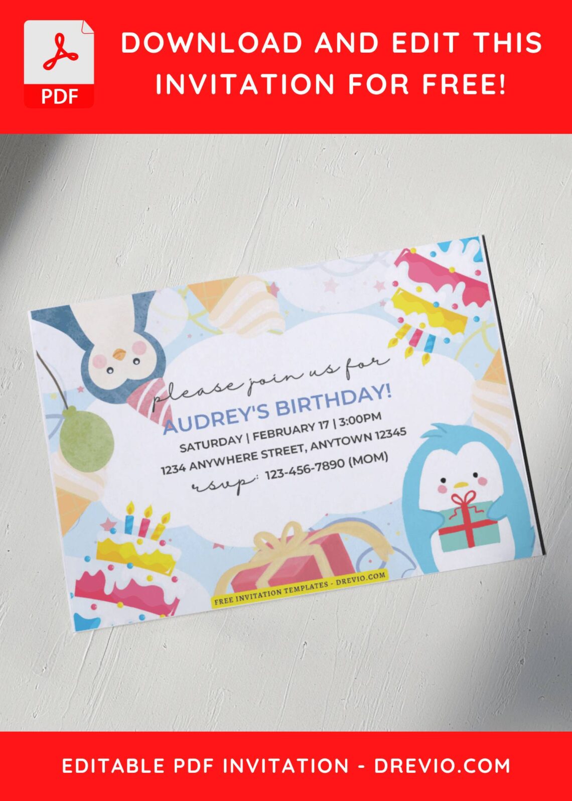 (Free Editable PDF) Colorful Penguin Birthday Invitation Templates