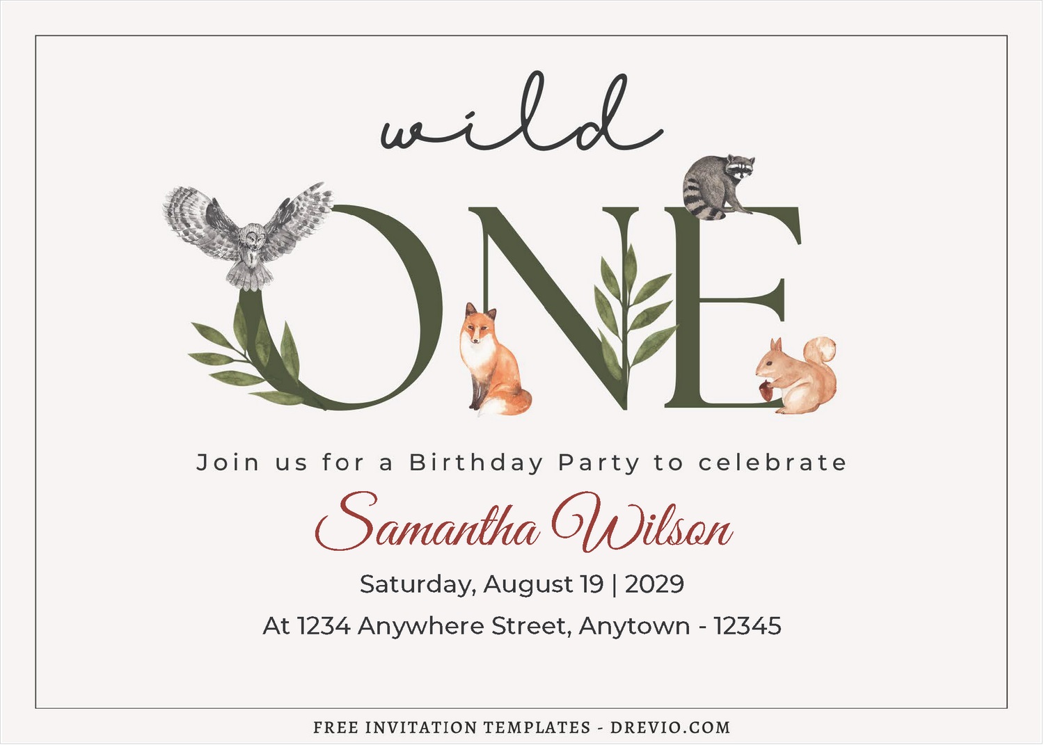 (Free Editable PDF) Wild One Woodland Animal Birthday Invitation Templates