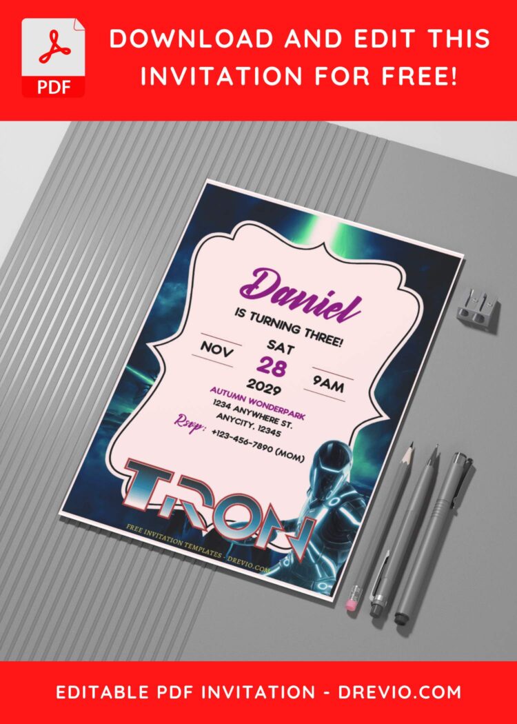 (Free Editable PDF) Tron Legacy Birthday Invitation Templates