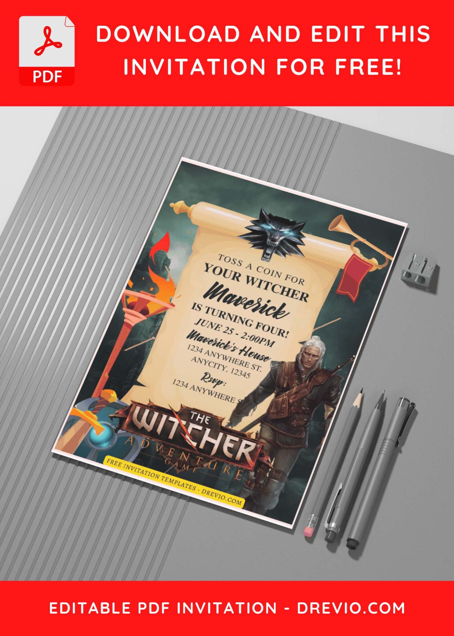 (Free Editable PDF) The Witcher Birthday Invitation Templates