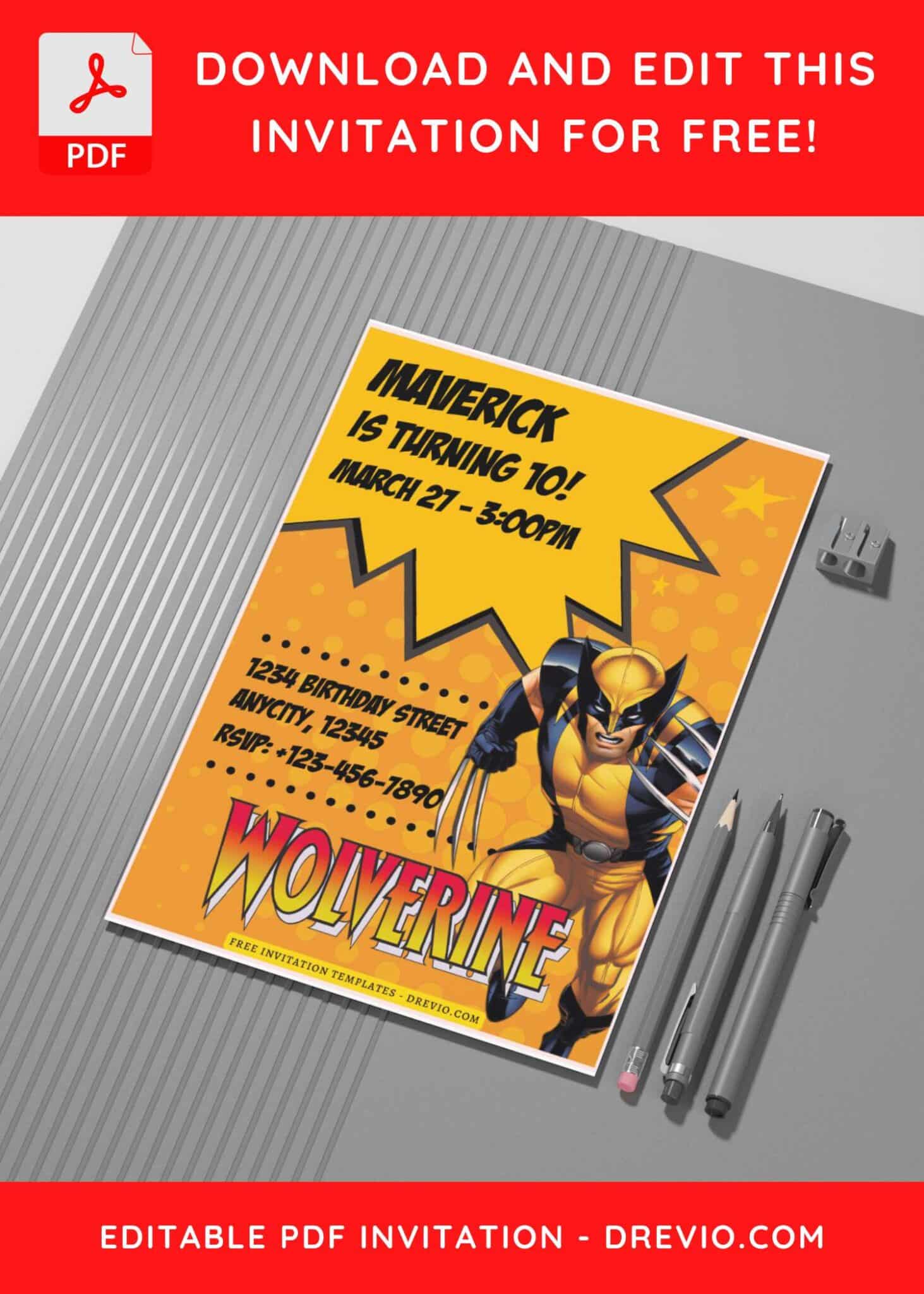 (Free Editable PDF) Awesome Wolverine Birthday Invitation Templates