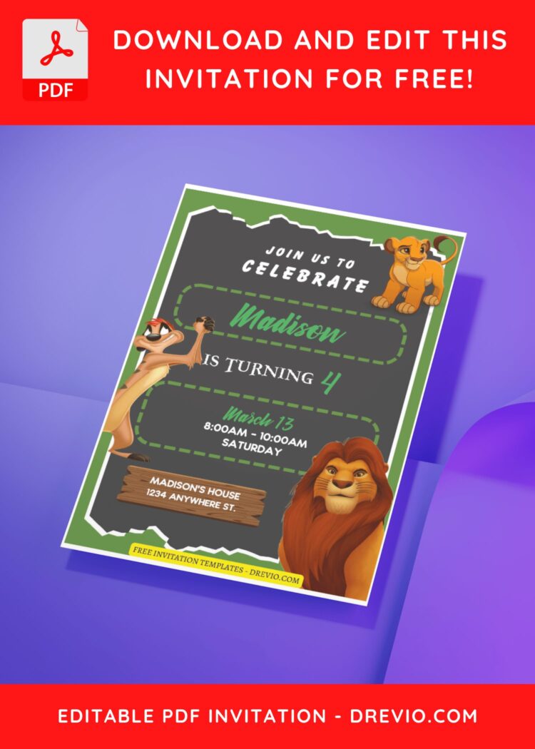 (Free Editable PDF) Lion King Birthday Invitation Templates