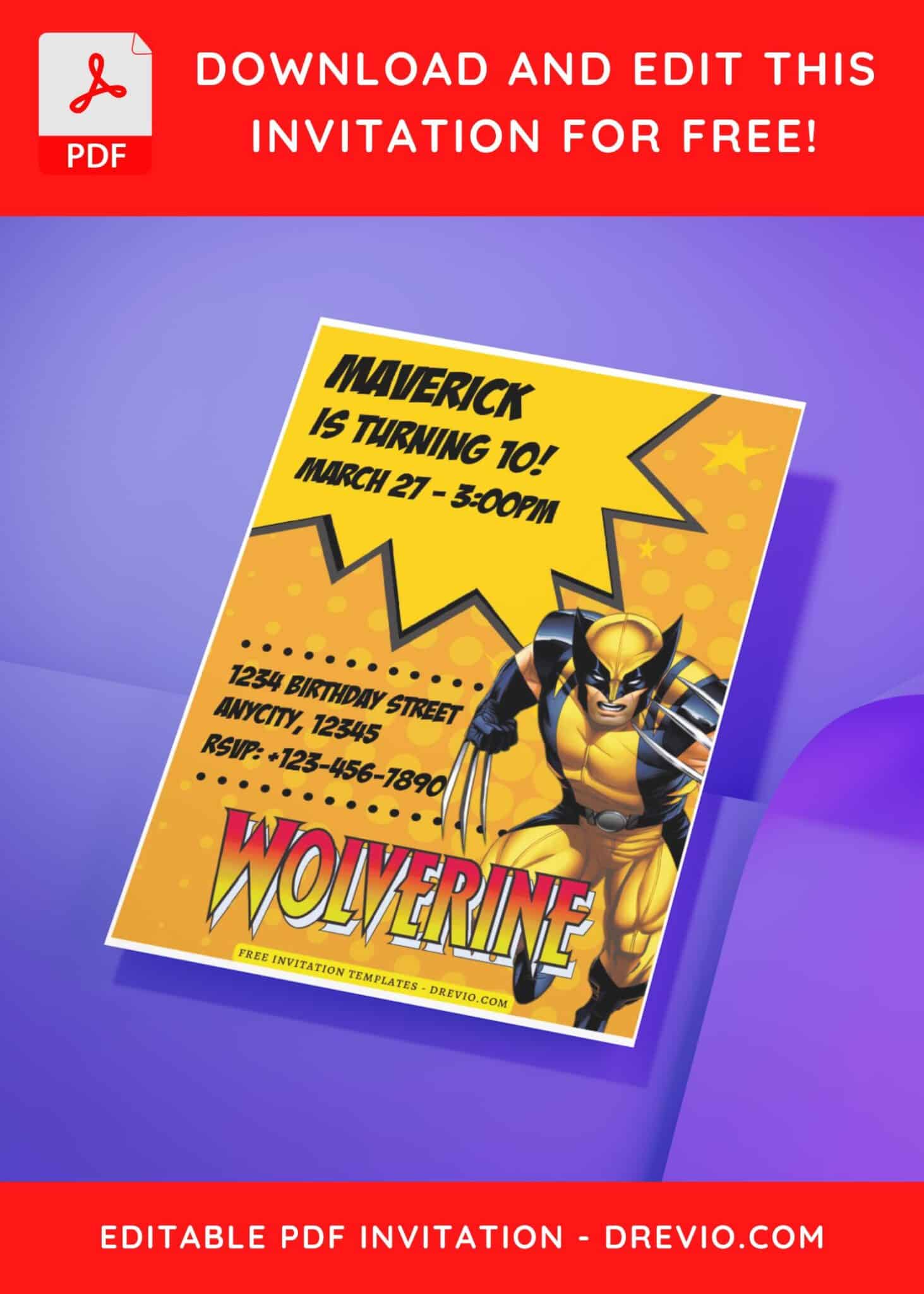 (Free Editable PDF) Awesome Wolverine Birthday Invitation Templates