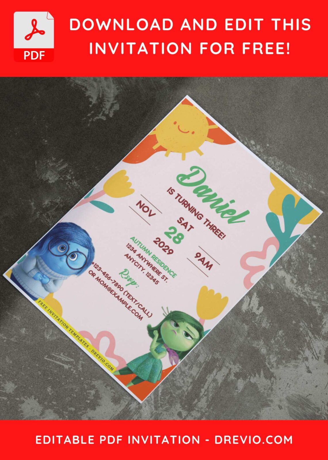 (Free Editable PDF) Colorful Inside Out Birthday Invitation Templates