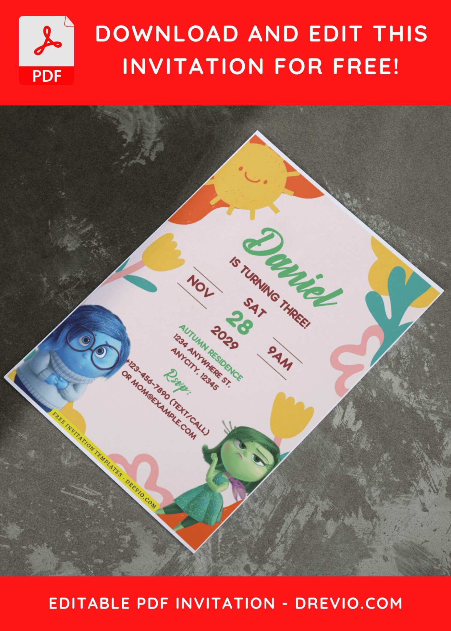 (Free Editable PDF) Colorful Inside Out Birthday Invitation Templates