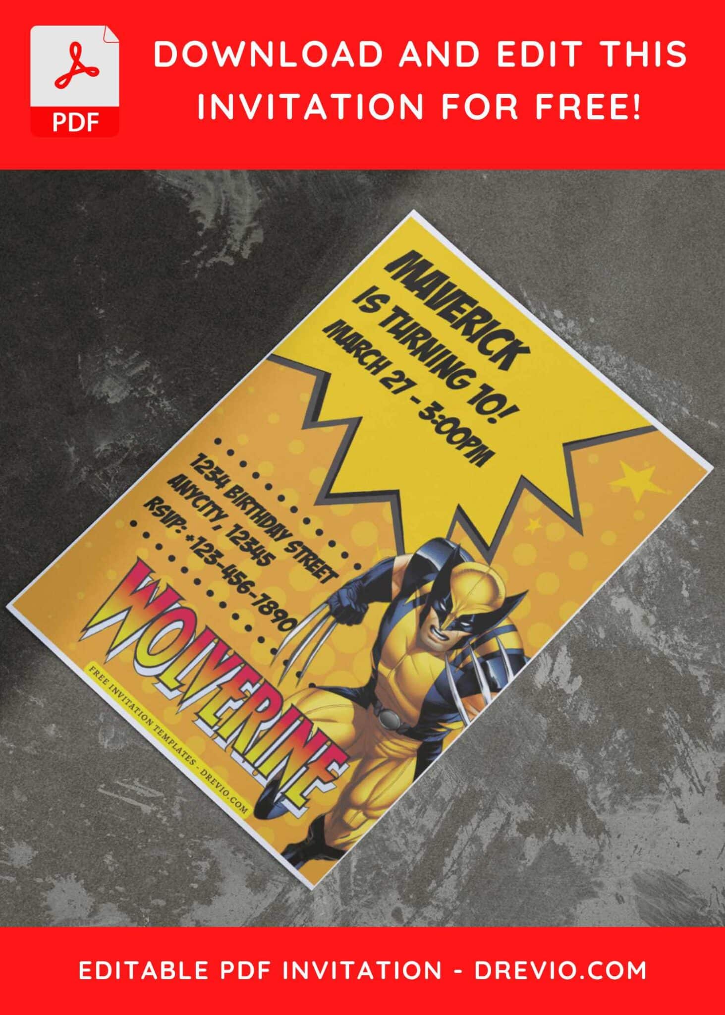 (Free Editable PDF) Awesome Wolverine Birthday Invitation Templates