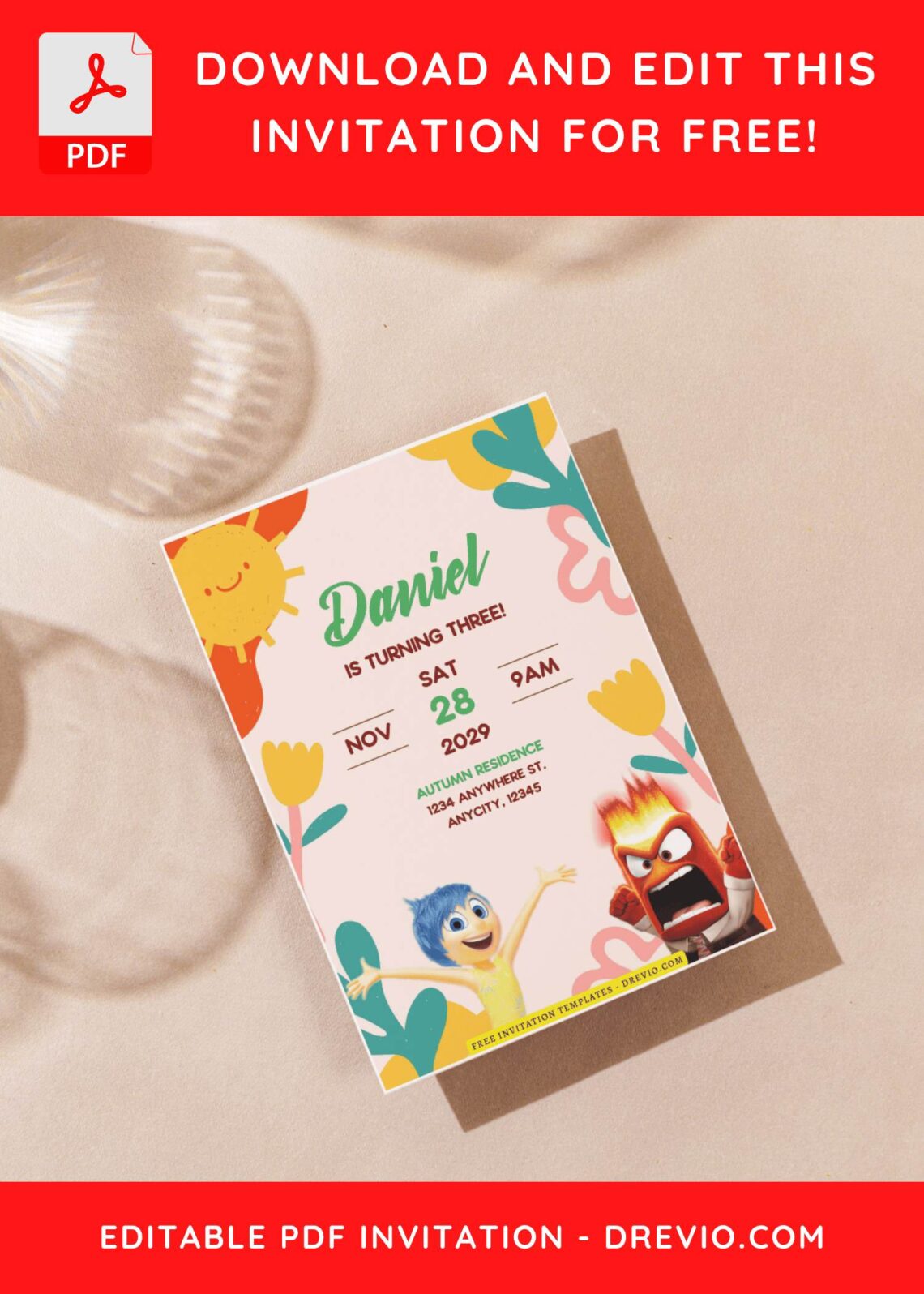 (Free Editable PDF) Colorful Inside Out Birthday Invitation Templates