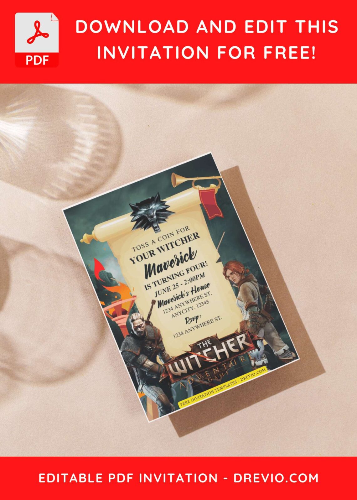 (Free Editable PDF) The Witcher Birthday Invitation Templates