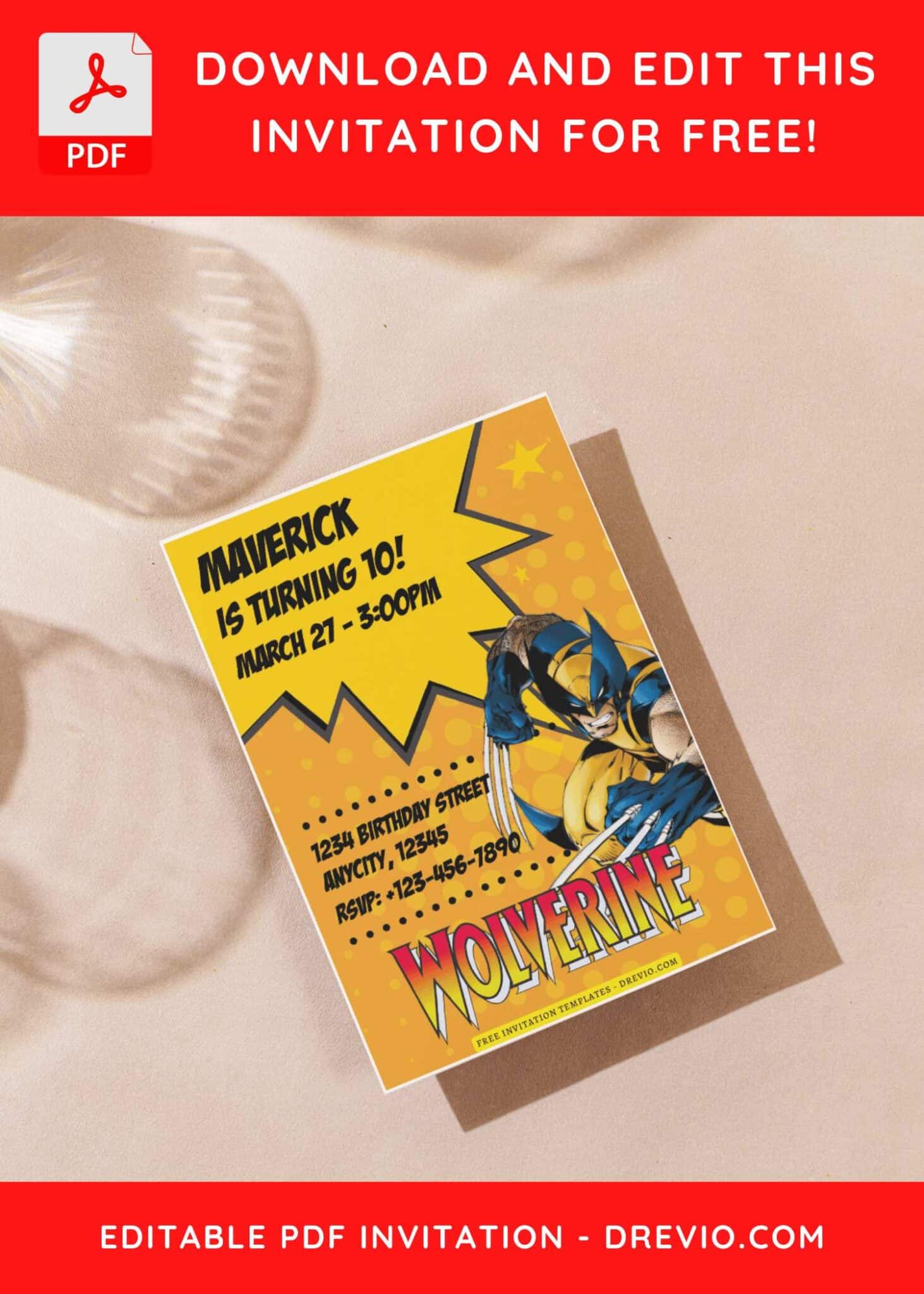 (Free Editable PDF) Awesome Wolverine Birthday Invitation Templates