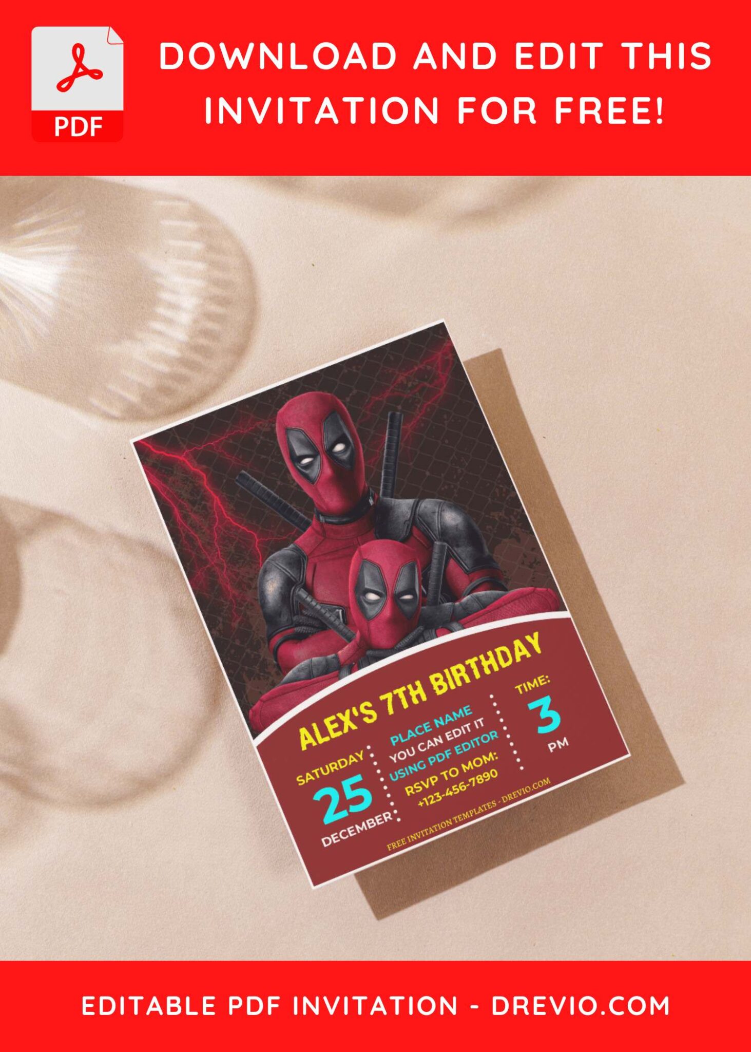 (Free Editable PDF) Quirky Fun Deadpool Birthday Invitation Templates