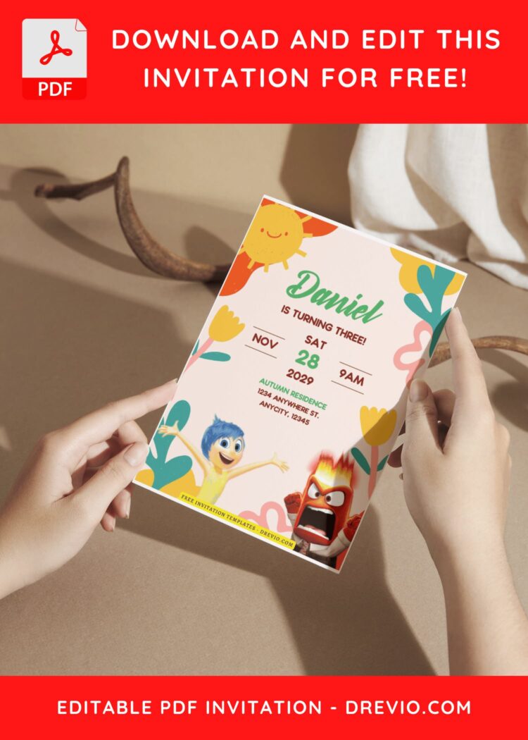 (Free Editable PDF) Colorful Inside Out Birthday Invitation Templates