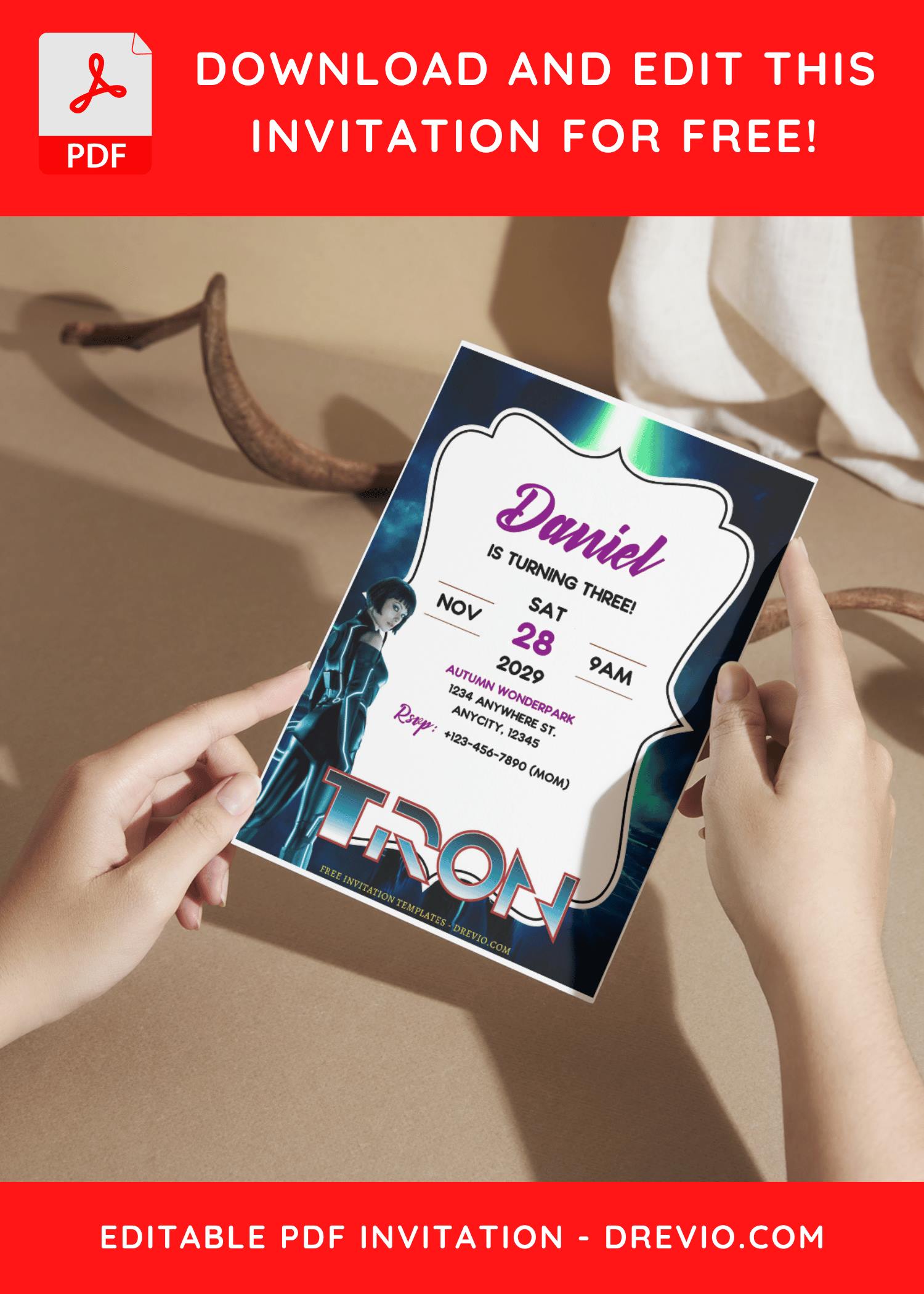 (Free Editable PDF) Tron Legacy Birthday Invitation Templates