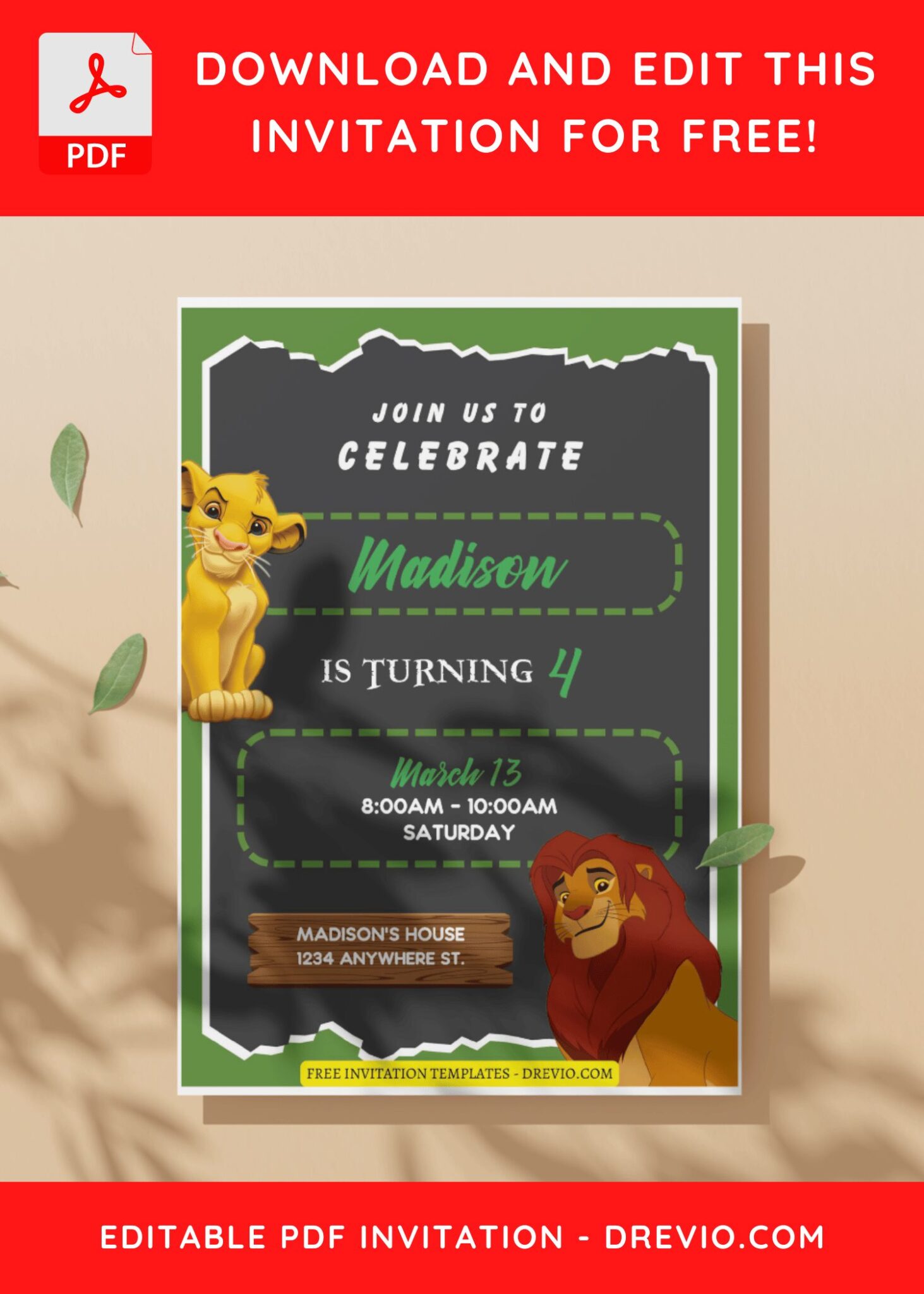 (Free Editable PDF) Lion King Birthday Invitation Templates