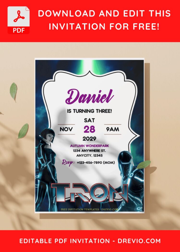 (Free Editable PDF) Tron Legacy Birthday Invitation Templates