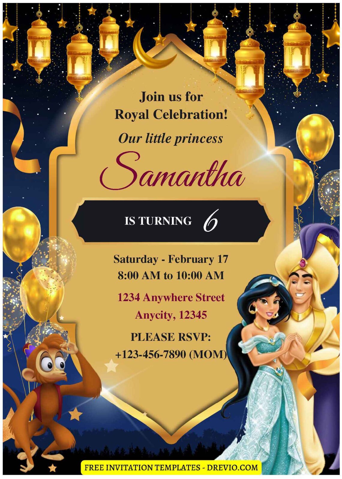 (Free Editable PDF) Majestic Aladdin Birthday Invitation Templates