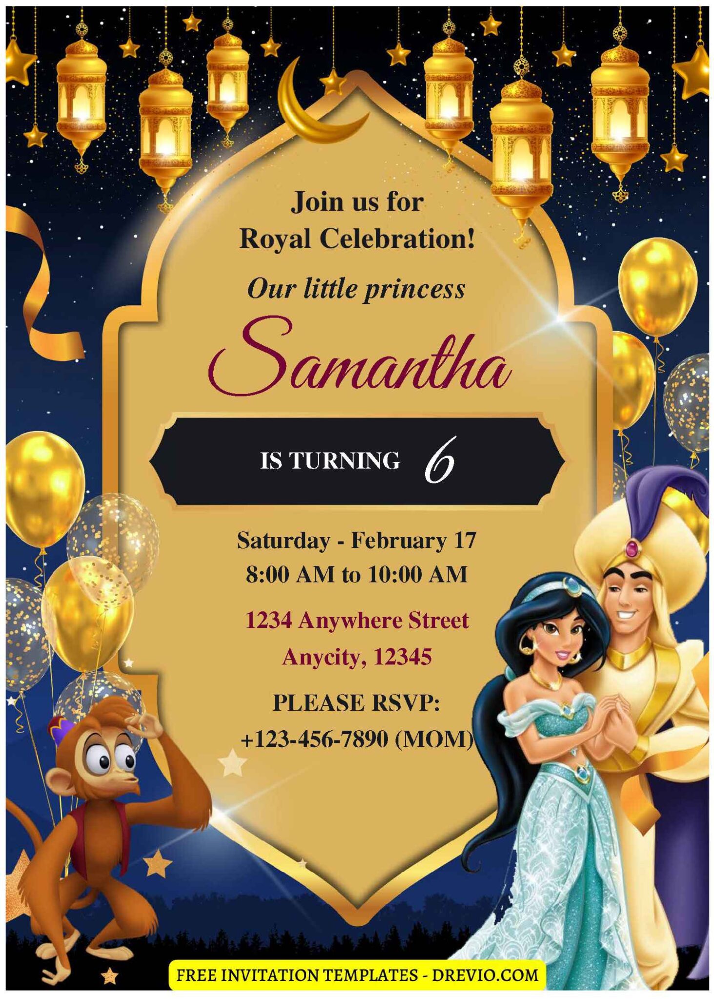 (Free Editable PDF) Majestic Aladdin Birthday Invitation Templates
