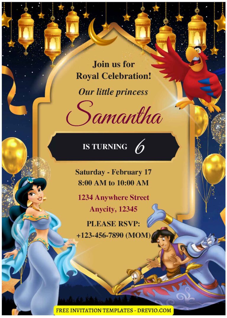 (Free Editable PDF) Majestic Aladdin Birthday Invitation Templates