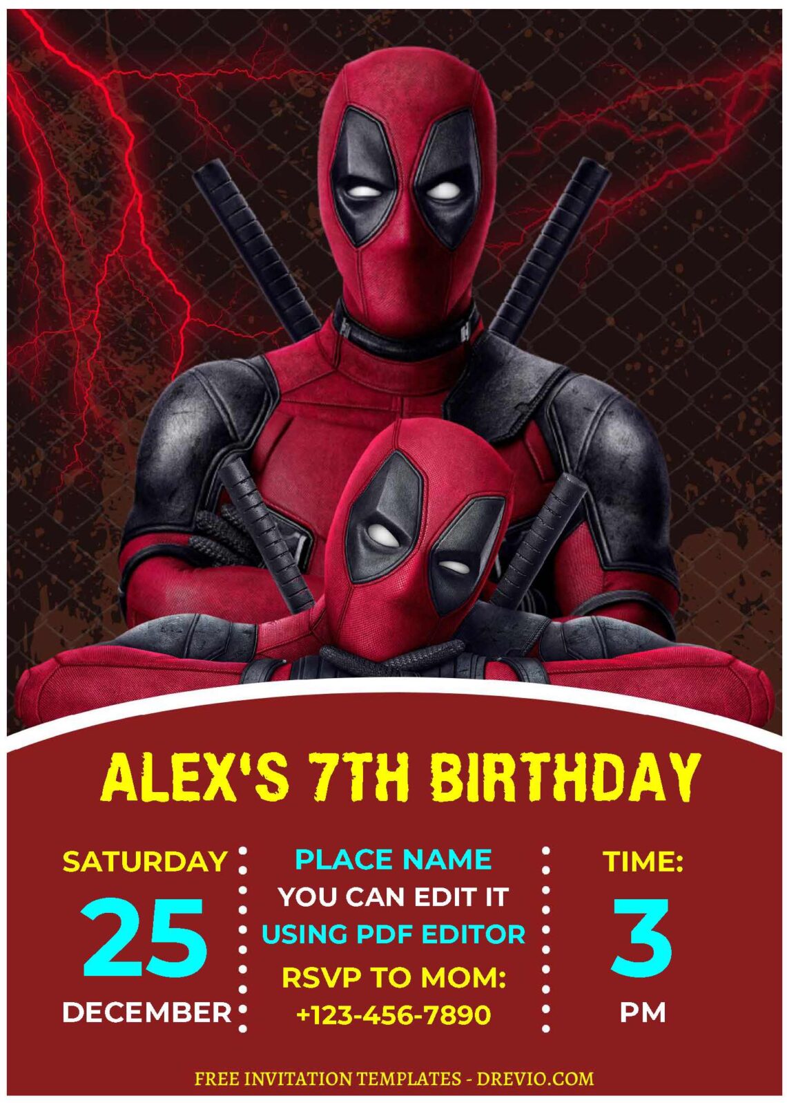 (Free Editable PDF) Quirky Fun Deadpool Birthday Invitation Templates