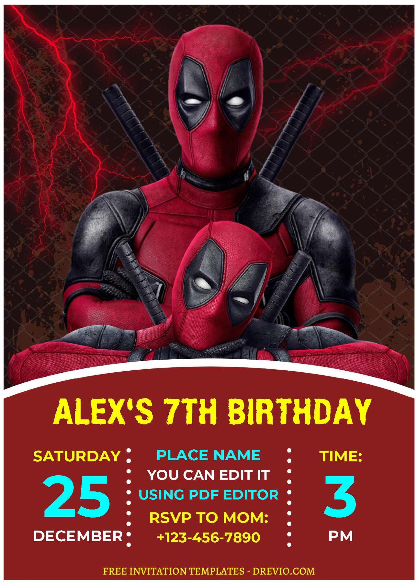 (Free Editable PDF) Quirky Fun Deadpool Birthday Invitation Templates