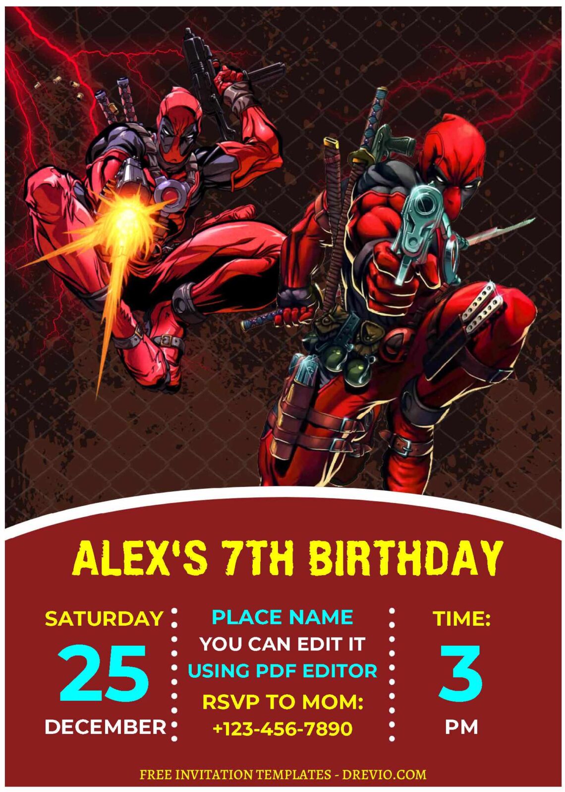 (Free Editable PDF) Quirky Fun Deadpool Birthday Invitation Templates