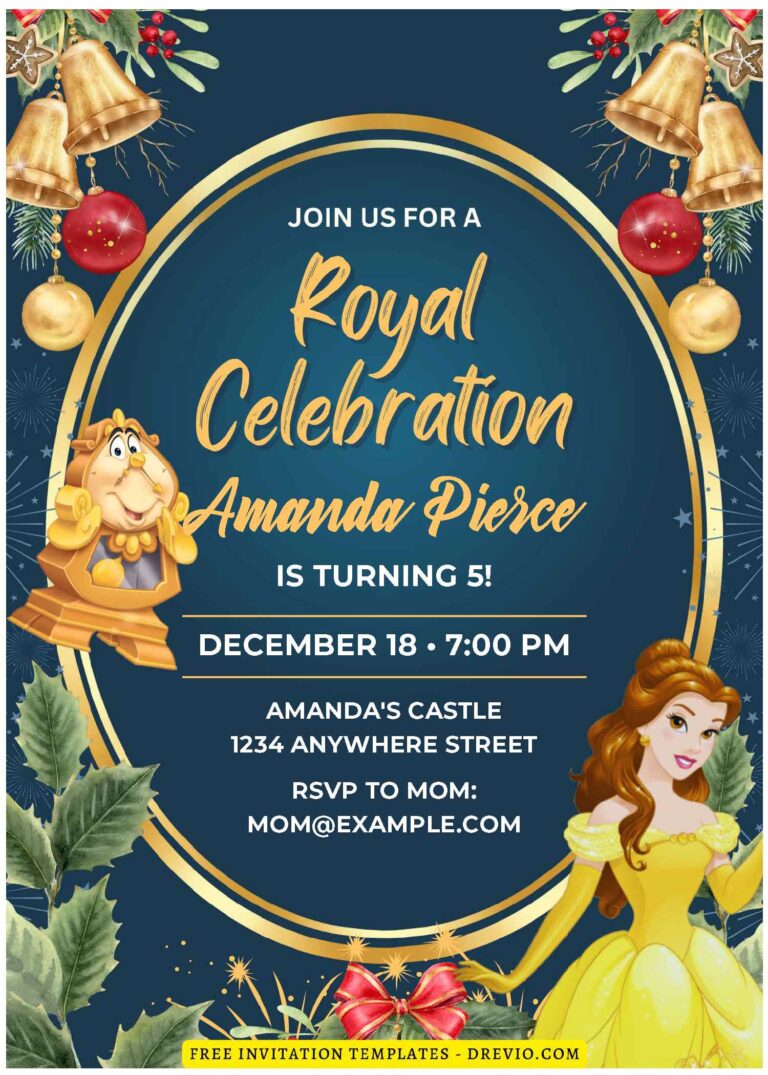 (Free Editable PDF) Shimmering Princess Belle Birthday Invitation Templates