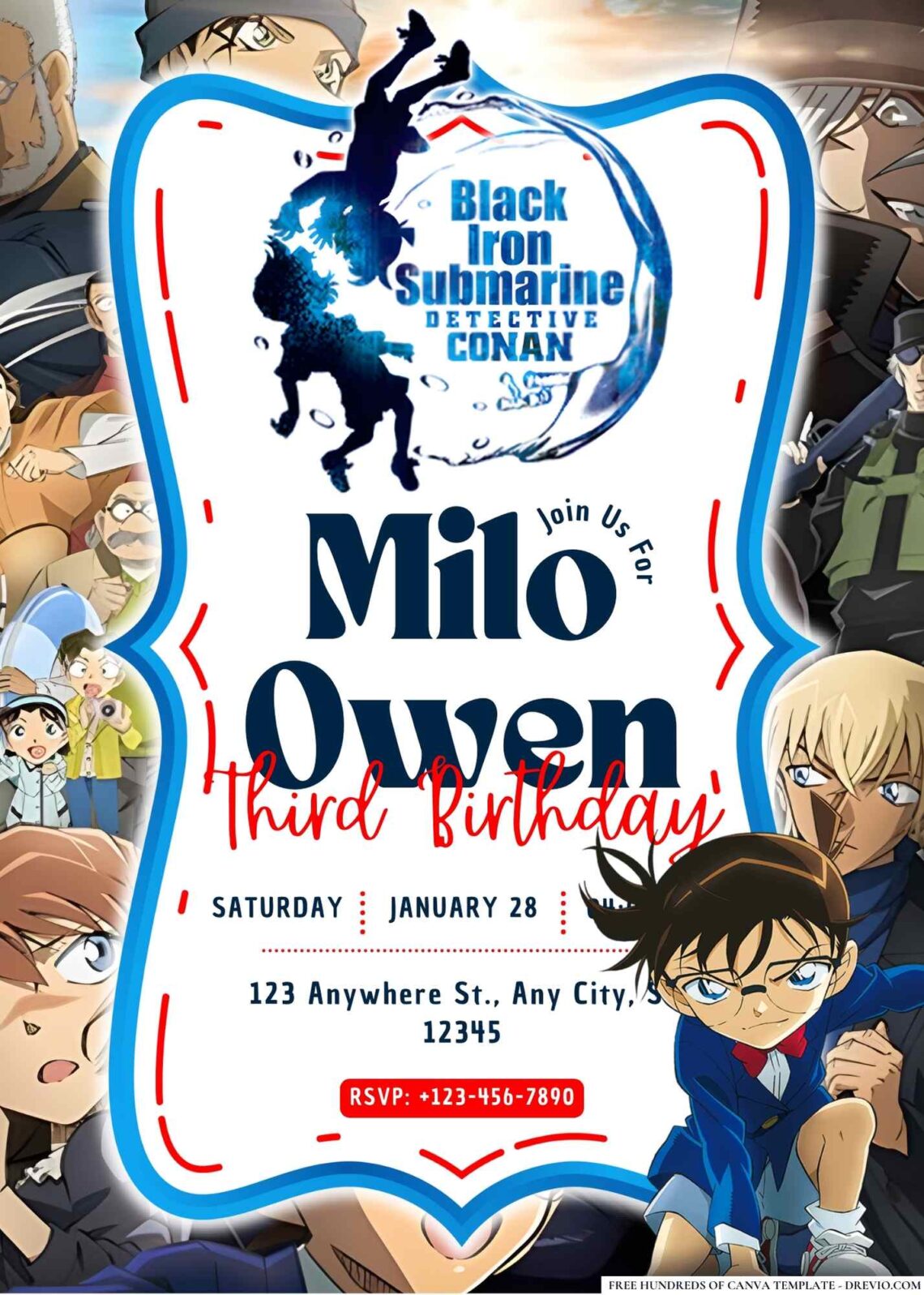18+ Detective Conan Birthday Invitation Templates