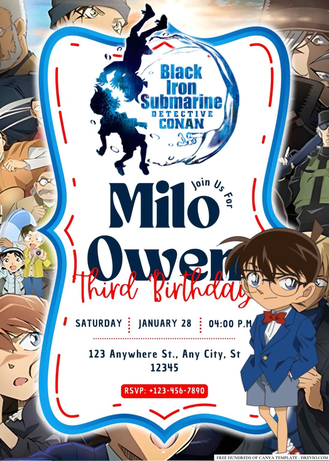 18+ Detective Conan Birthday Invitation Templates