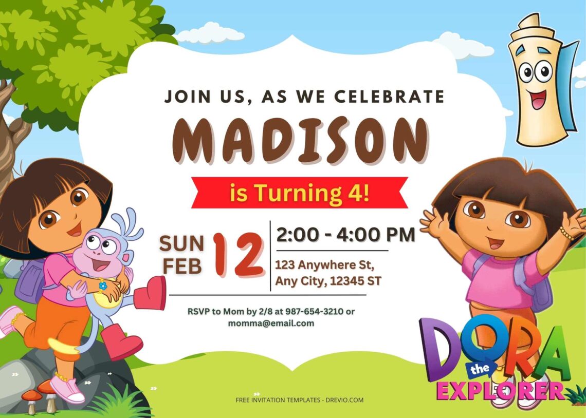 FREE Dora The Explorer Birthday Invitation Templates