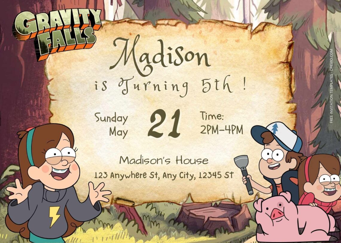 FREE Gravity Falls Birthday Invitation Templates